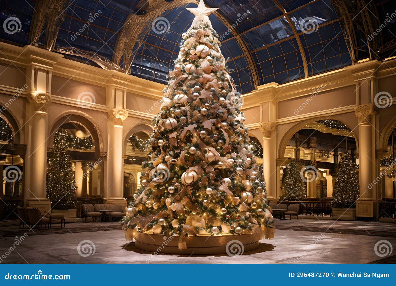 A Large Hall with a Beautifully Decorated Christmas Tree on Christmas ...