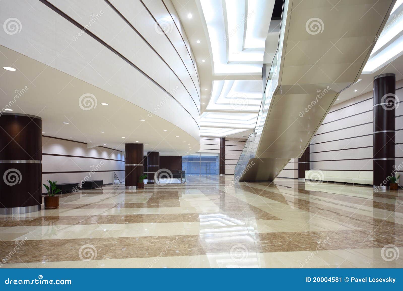 Large Hall with Staircase and Glass Doors Stock Image - Image of ...
