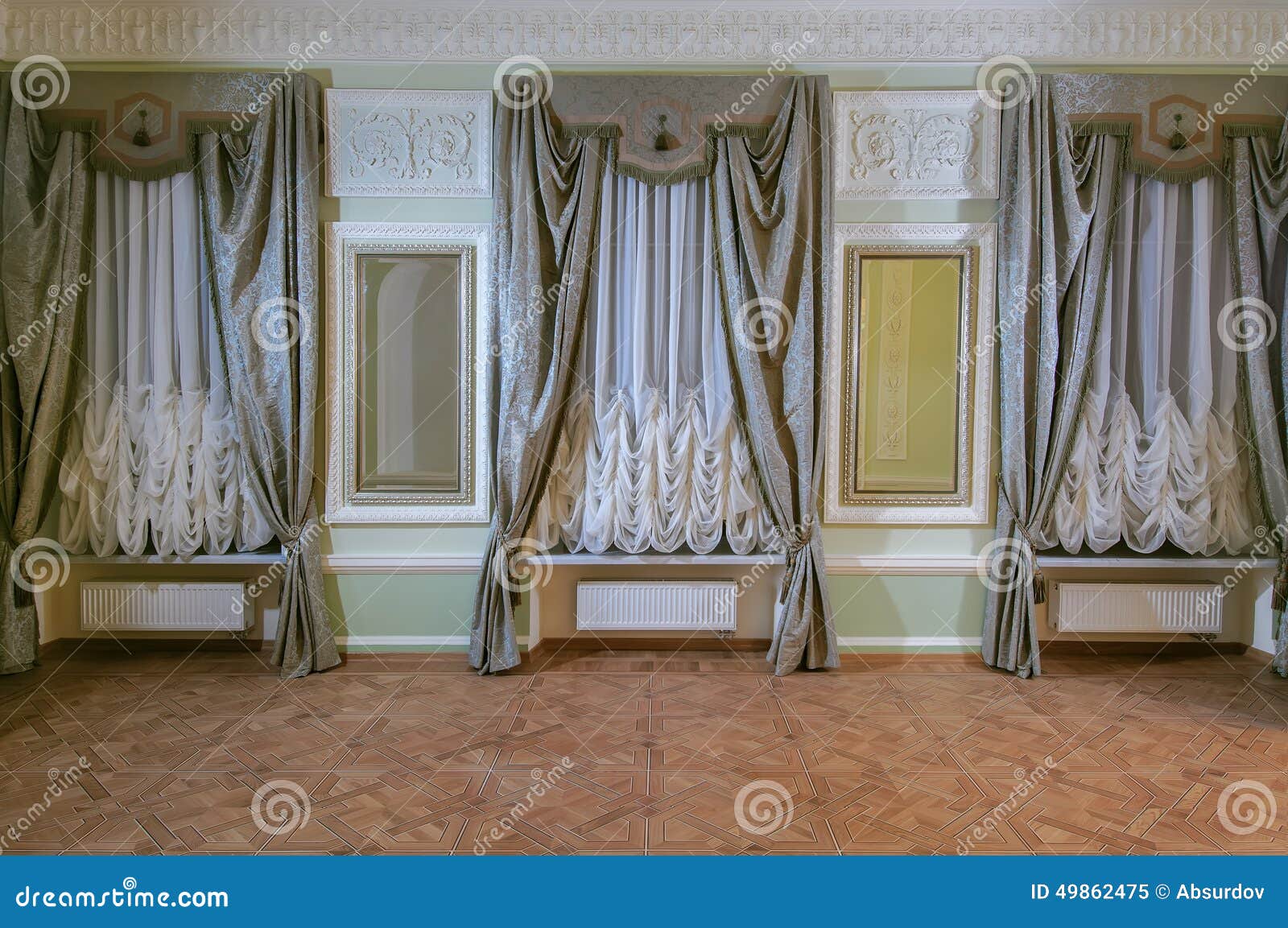 In a Large Hall 3 Windows Curtained Curtains Editorial Image - Image of ...