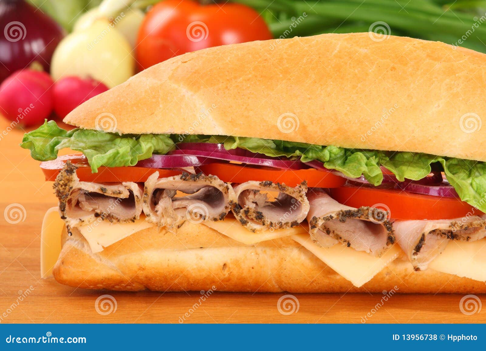 A Large Ham and Tomato Sandwich Stock Photo - Image of savory, salad ...
