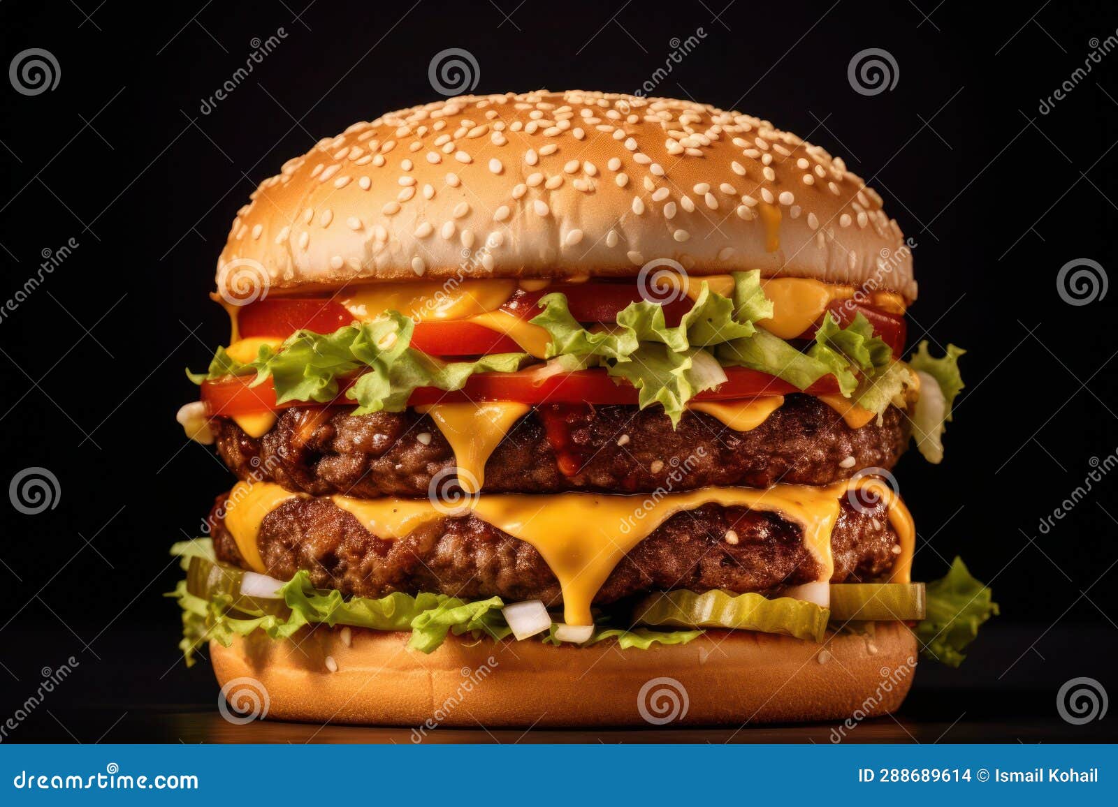 Large Hamburger on a Black Background, Created by Generative AI Stock ...