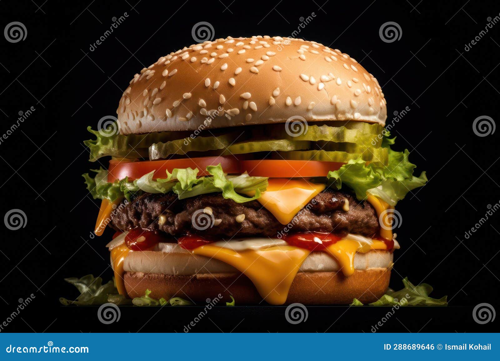 Large Hamburger on a Black Background, Created by Generative AI Stock ...