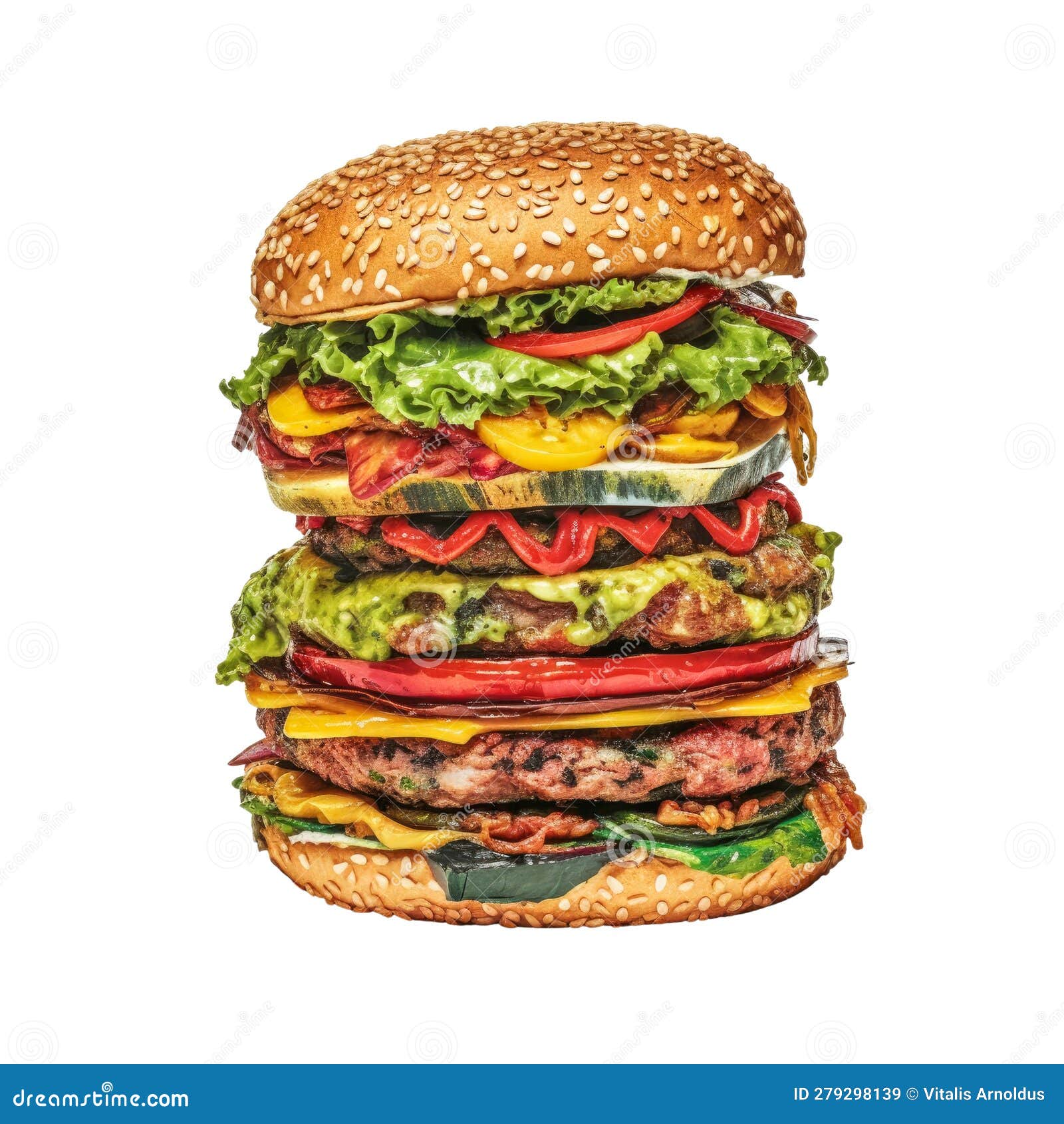 A Large Hamburger Stacked on Top of Each Other. Generative AI Stock ...