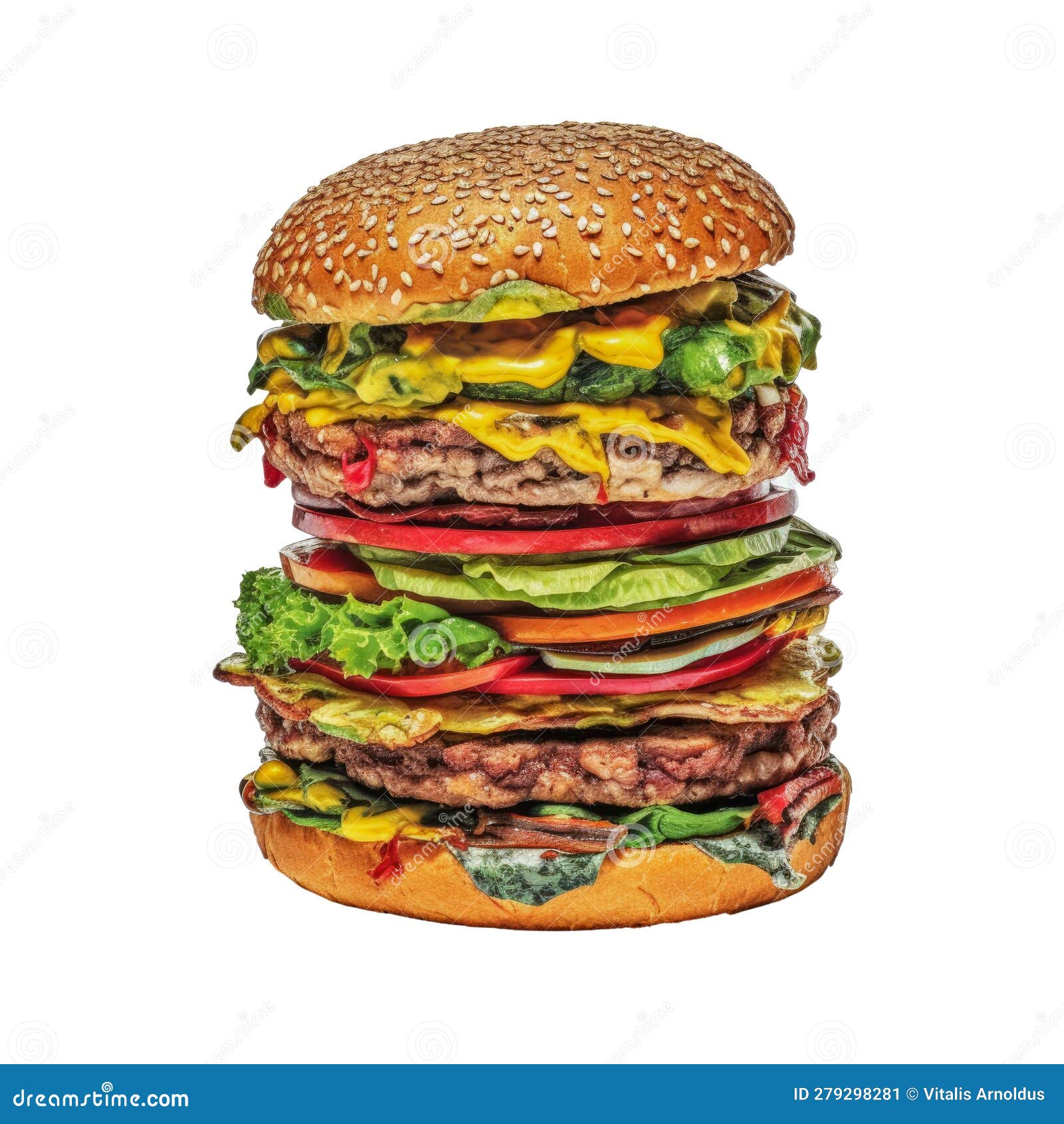 A Large Hamburger Stacked on Top of Each Other. Generative AI Stock ...