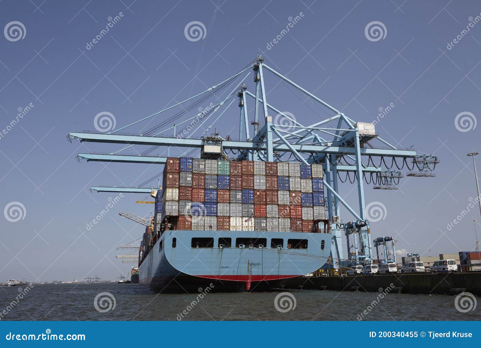 Large Harbor Cranes Loading Container Ships in the Port of Rotterdam ...