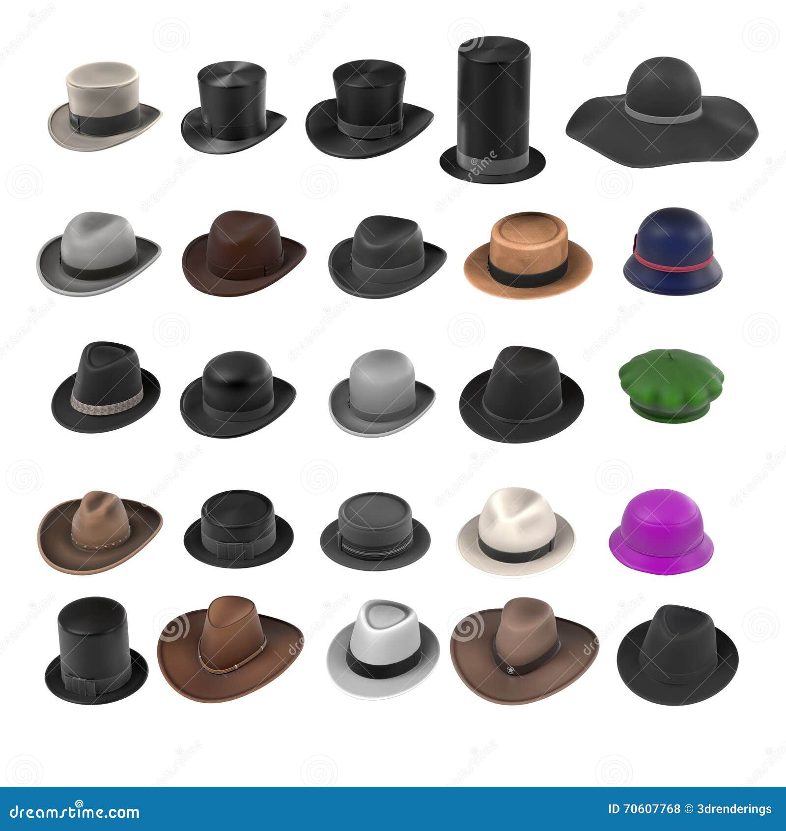 Large hats collection stock illustration. Illustration of renderings ...