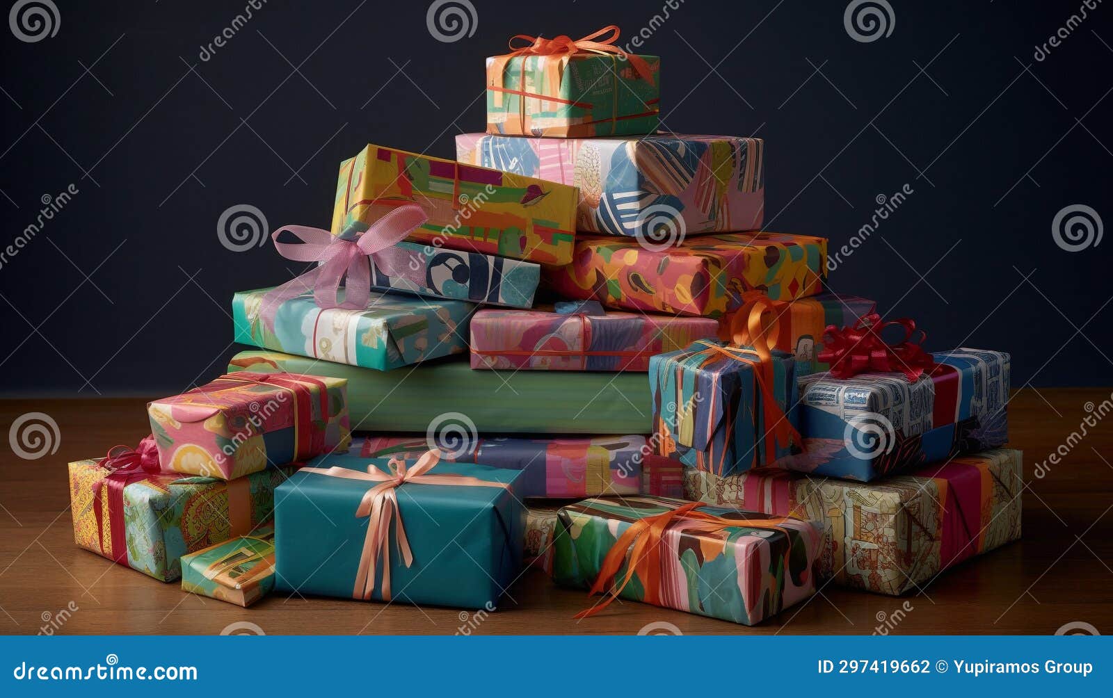 A Large Heap of Wrapped Gift Boxes in Vibrant Colors Generated by AI ...