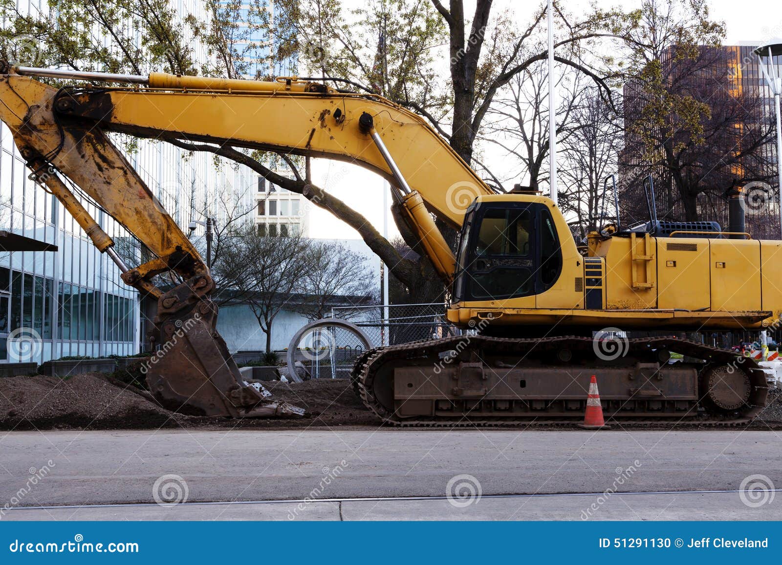 Large Heavy Construction Equipment Idle Downtown Site Stock Photo ...