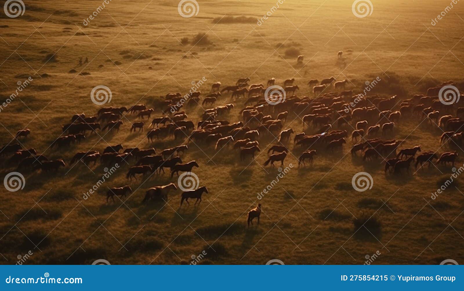 Large Herd of Cattle Grazing in Meadow Generated by AI Stock ...