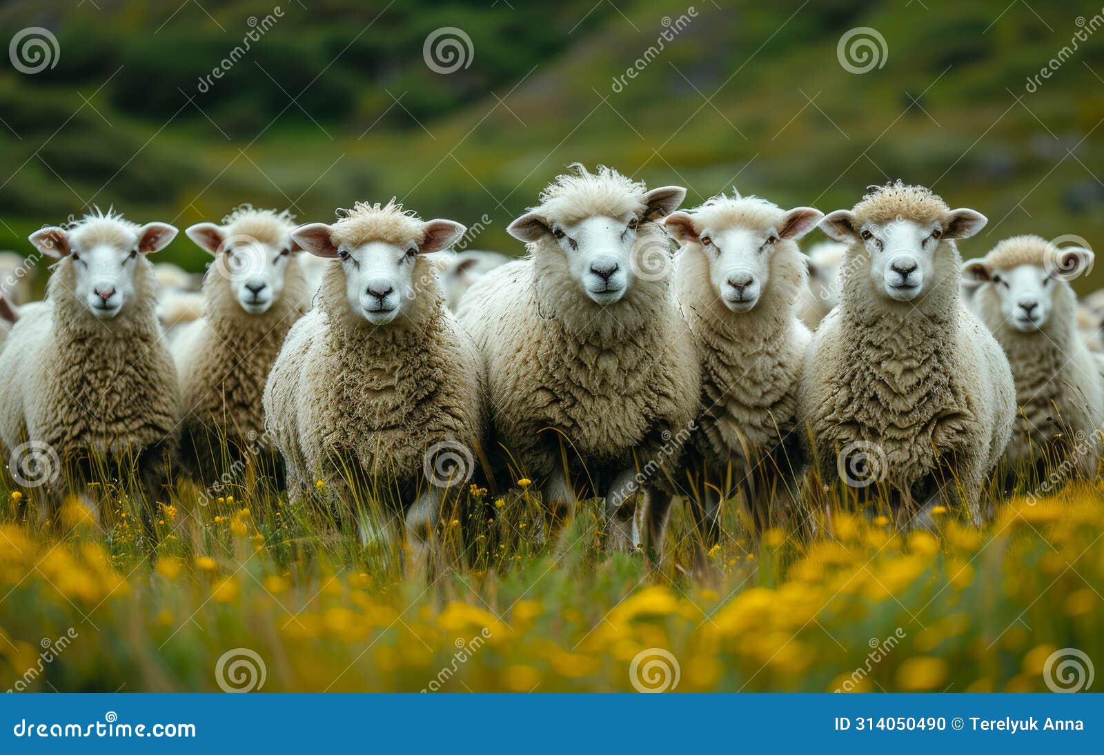 Large Herd of Sheep. a Sheep Herd on Grassy Background Stock Photo ...