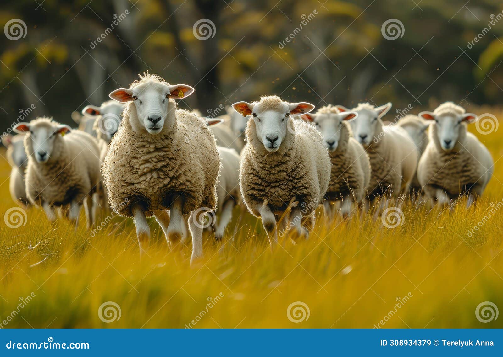 Large Herd of Sheep Running through Grass Field Stock Image - Image of ...