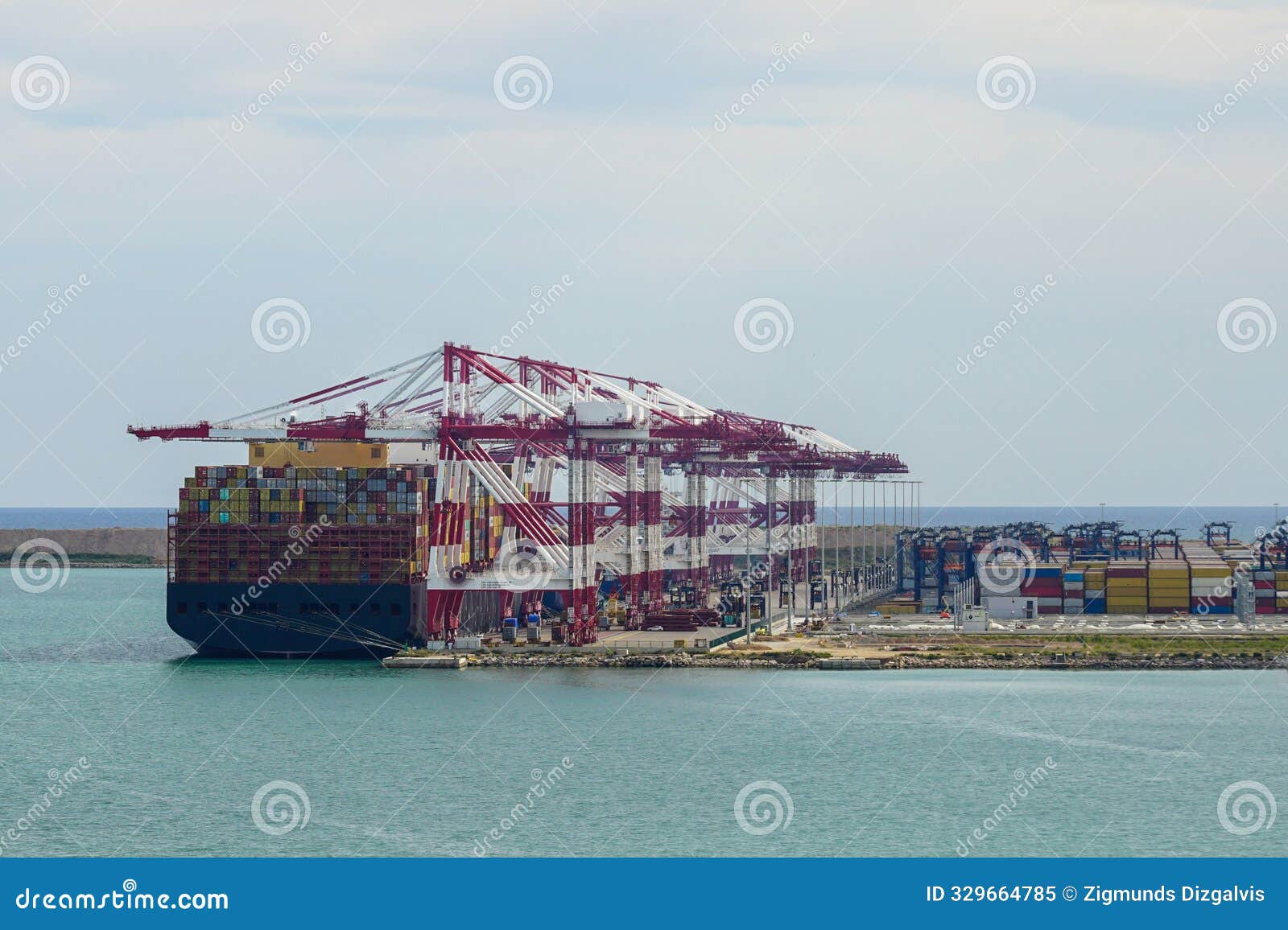 Large, High Fully Loaded Container Ship at the Port Container Terminal ...