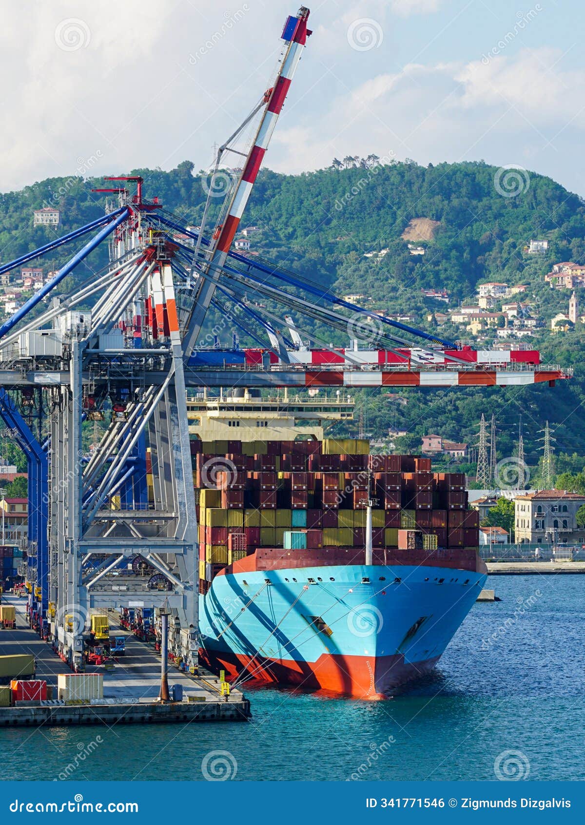 Large, High Fully Loaded Container Ship at the Port Container Terminal ...