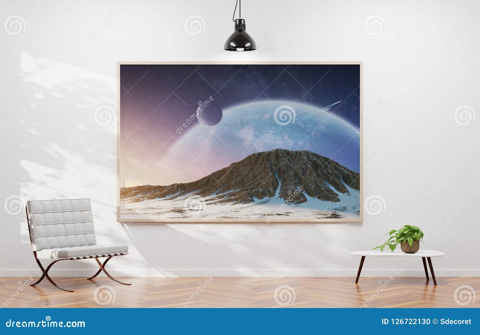 Large Horizontal Frame Hanging on a White Wall 3D Rendering Stock ...