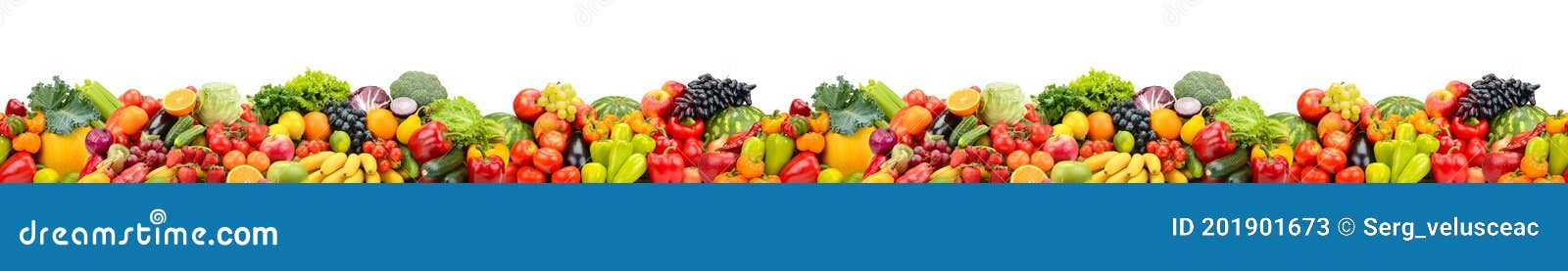 Large Horizontal Seamless Pattern of Fruits and Vegetables Isolated on ...