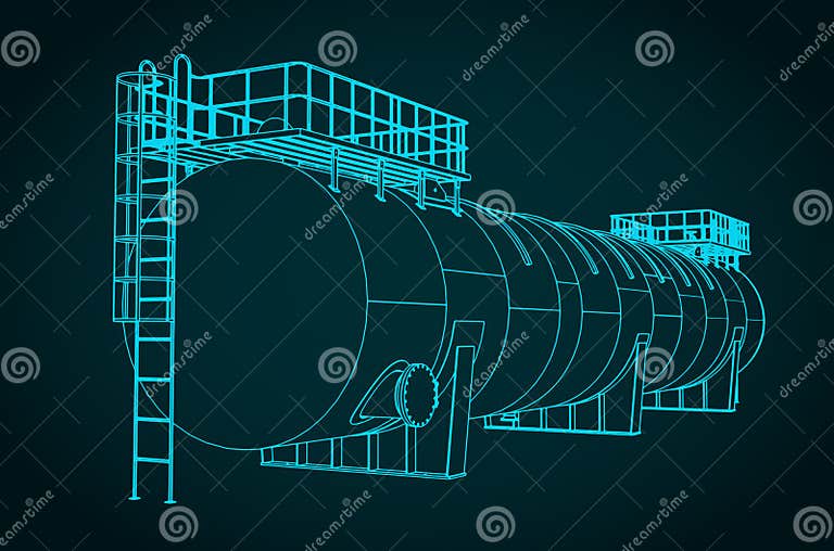 Large Horizontal Storage Tank Blueprint Stock Vector - Illustration of ...