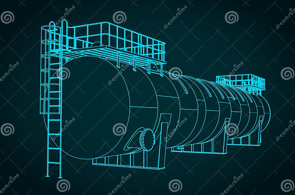 Large Horizontal Storage Tank Blueprint Stock Vector - Illustration of ...