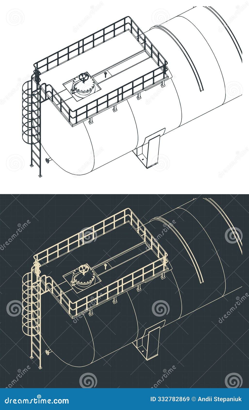 Large Horizontal Storage Tank Isometric Blueprints Close-up Stock ...