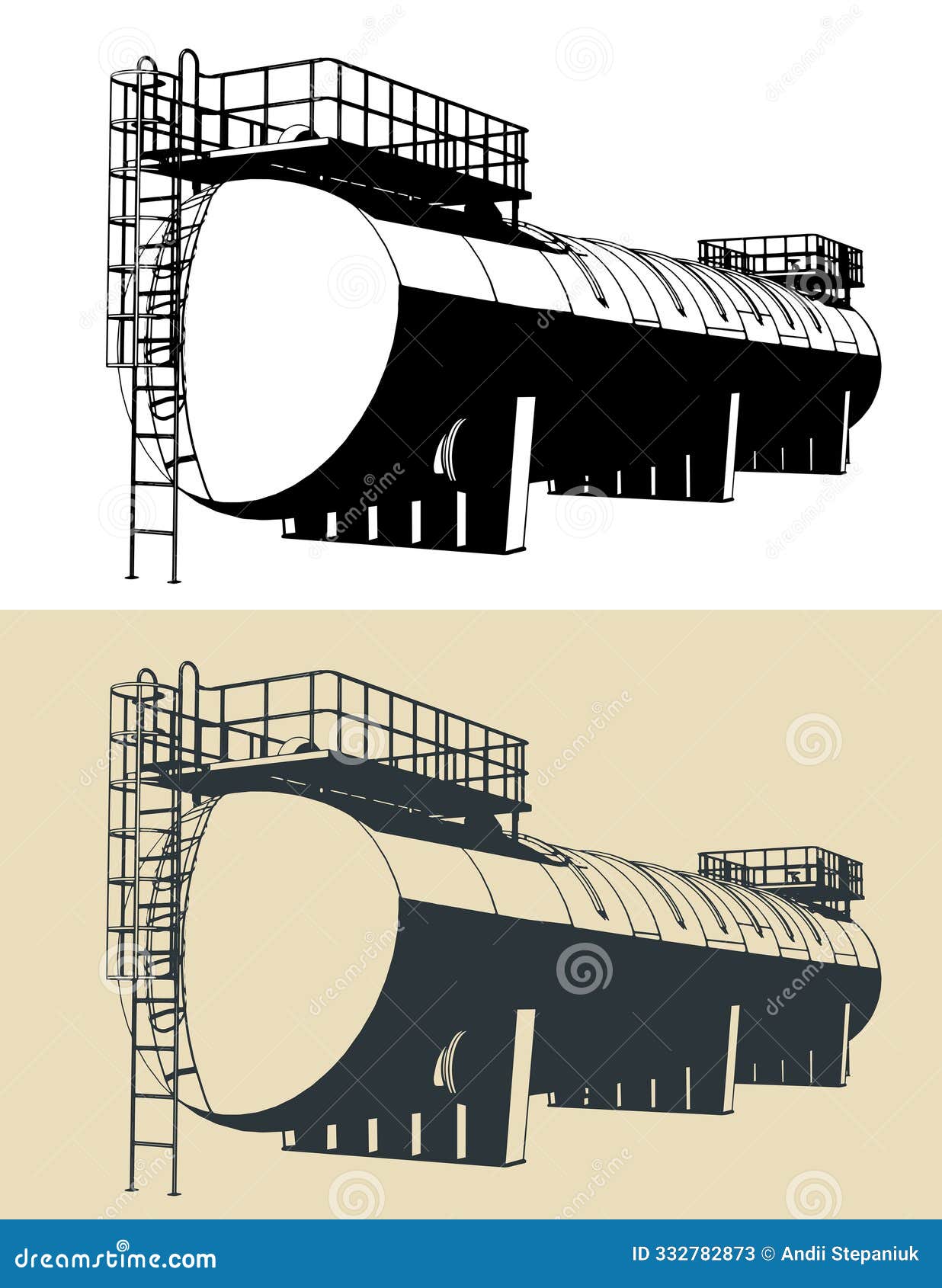Large Horizontal Storage Tank Blueprints Vector Illustration ...