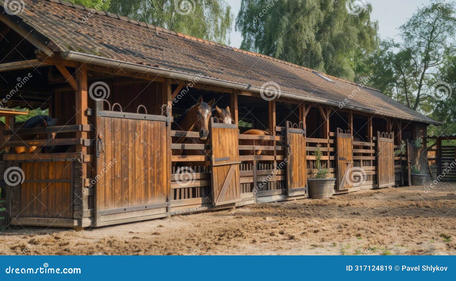 Large Horse Farm Stable Exterior. Stock Image - Image of wooden, wood ...
