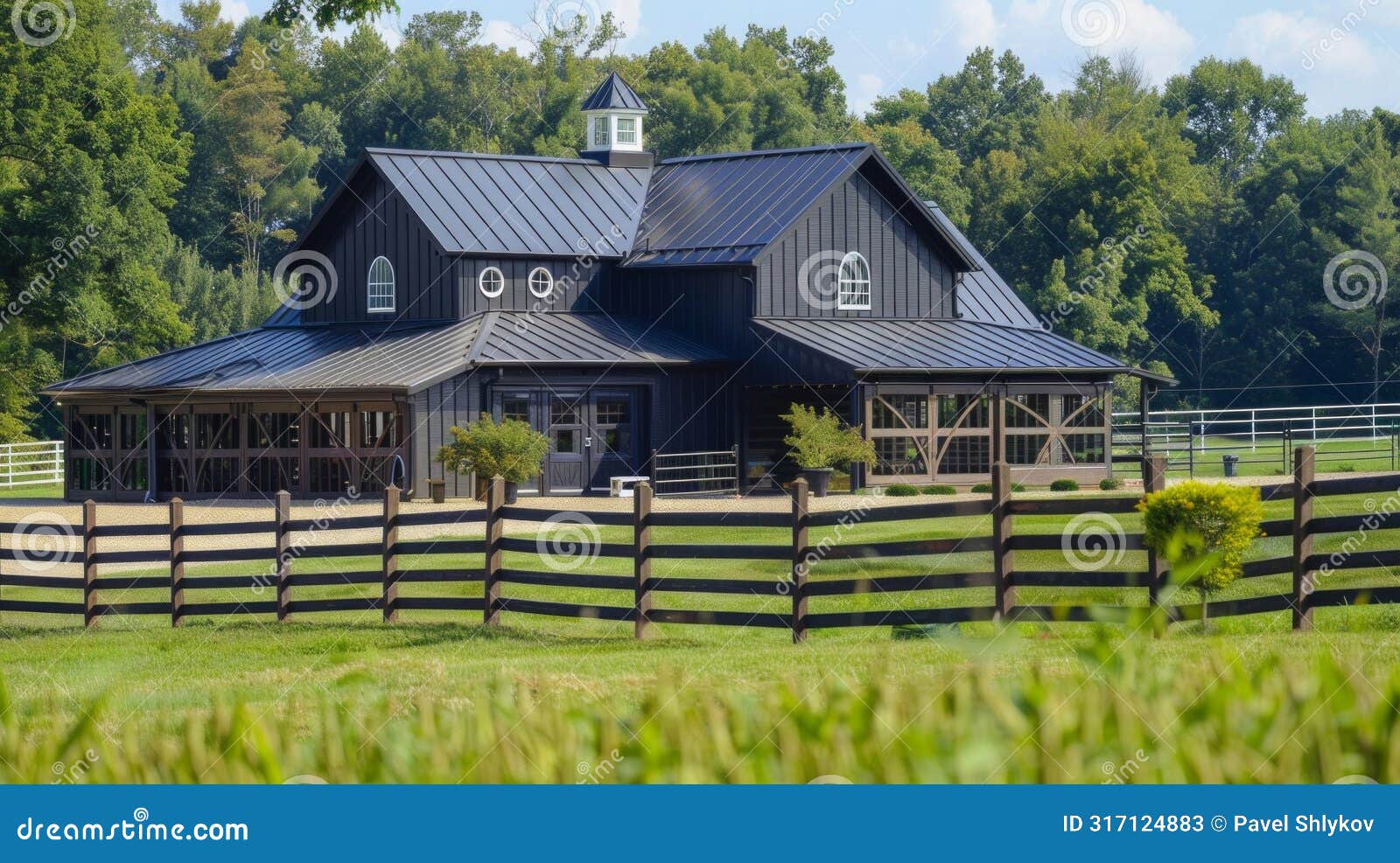 Large Horse Farm Stable Exterior. Stock Image - Image of wood, inside ...
