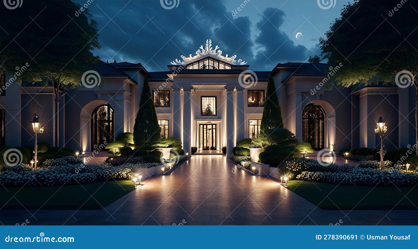 A Modern Villa with Illuminated Lights at Night Created with Generative ...