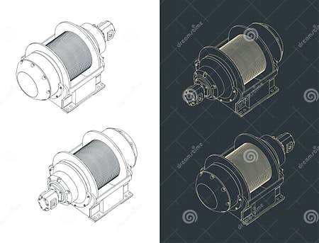 Large Hydraulic Winch Isometric Drawings Stock Vector - Illustration of ...