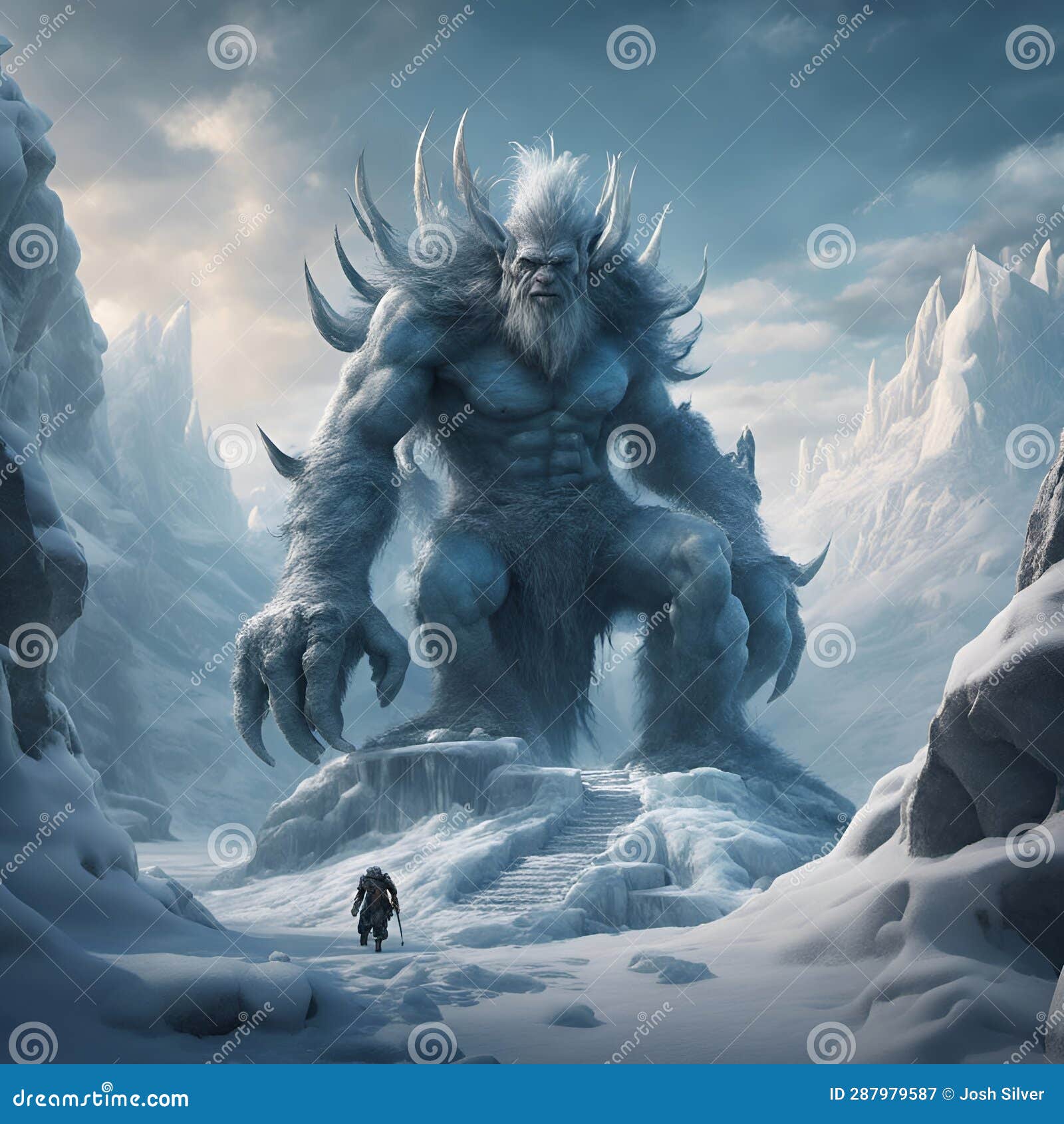 Ice troll in the mountains stock illustration. Illustration of snow ...