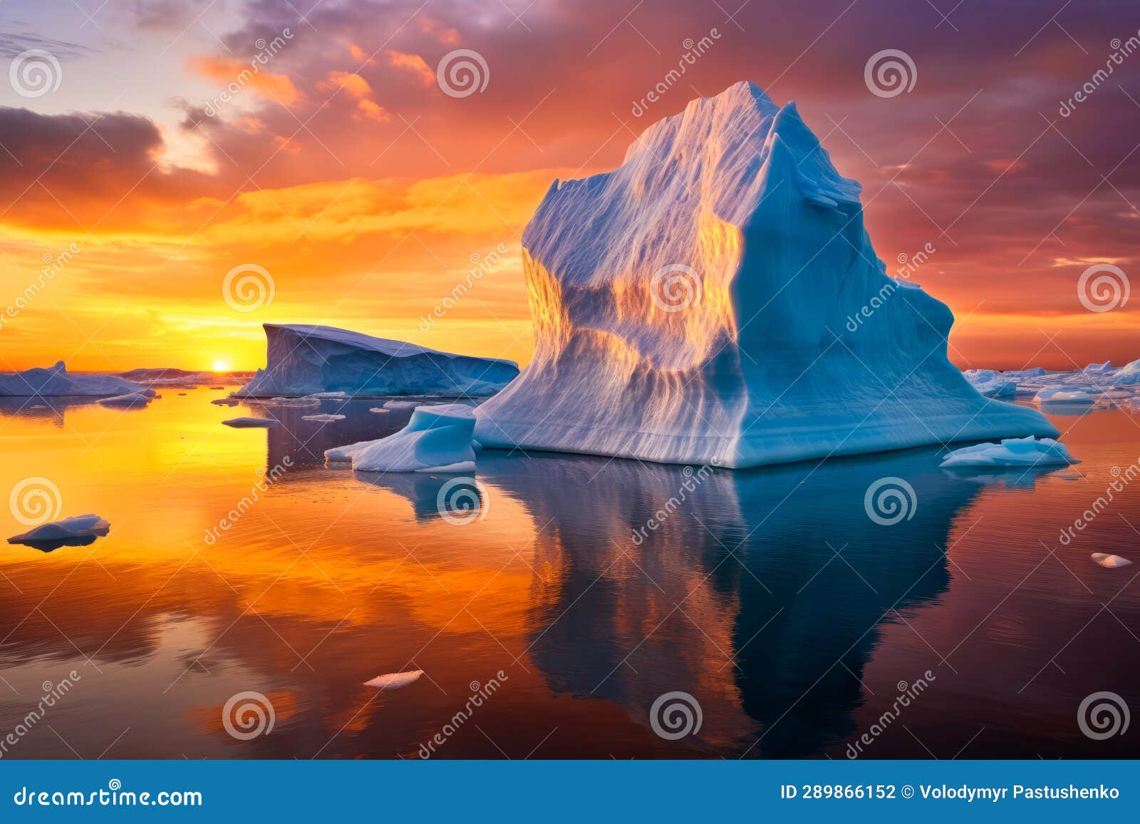 Large Iceberg Floating in the Ocean at Sunset with Colorful Sky ...
