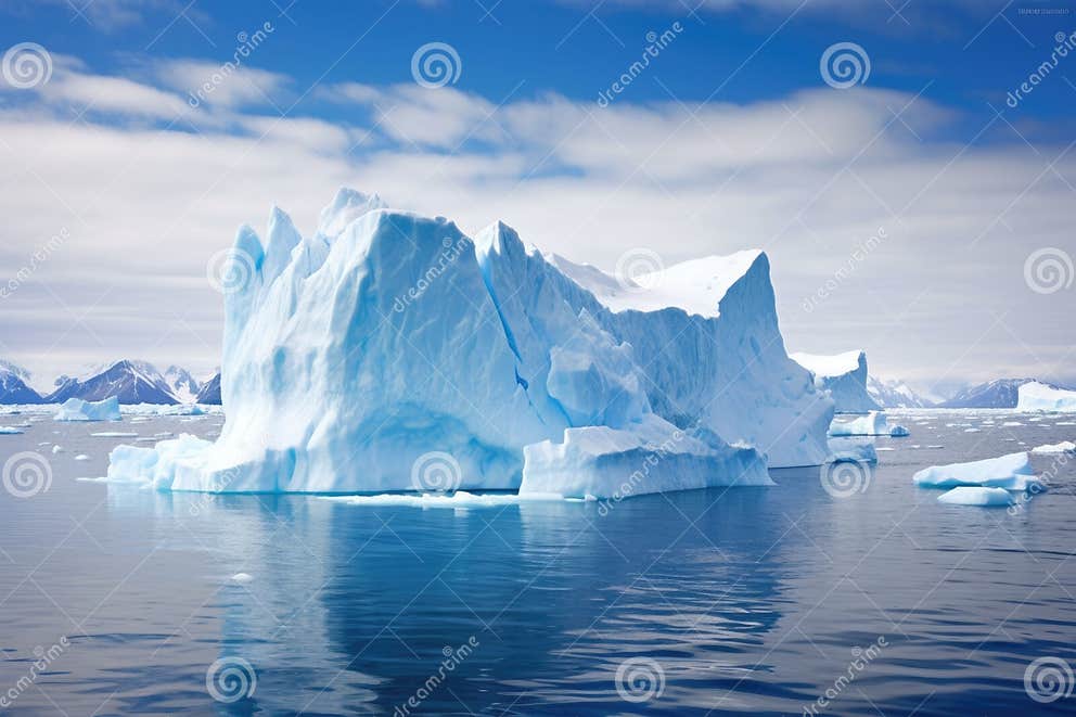Large Iceberg Surrounded by Chunks of Floating Ice Stock Photo - Image ...