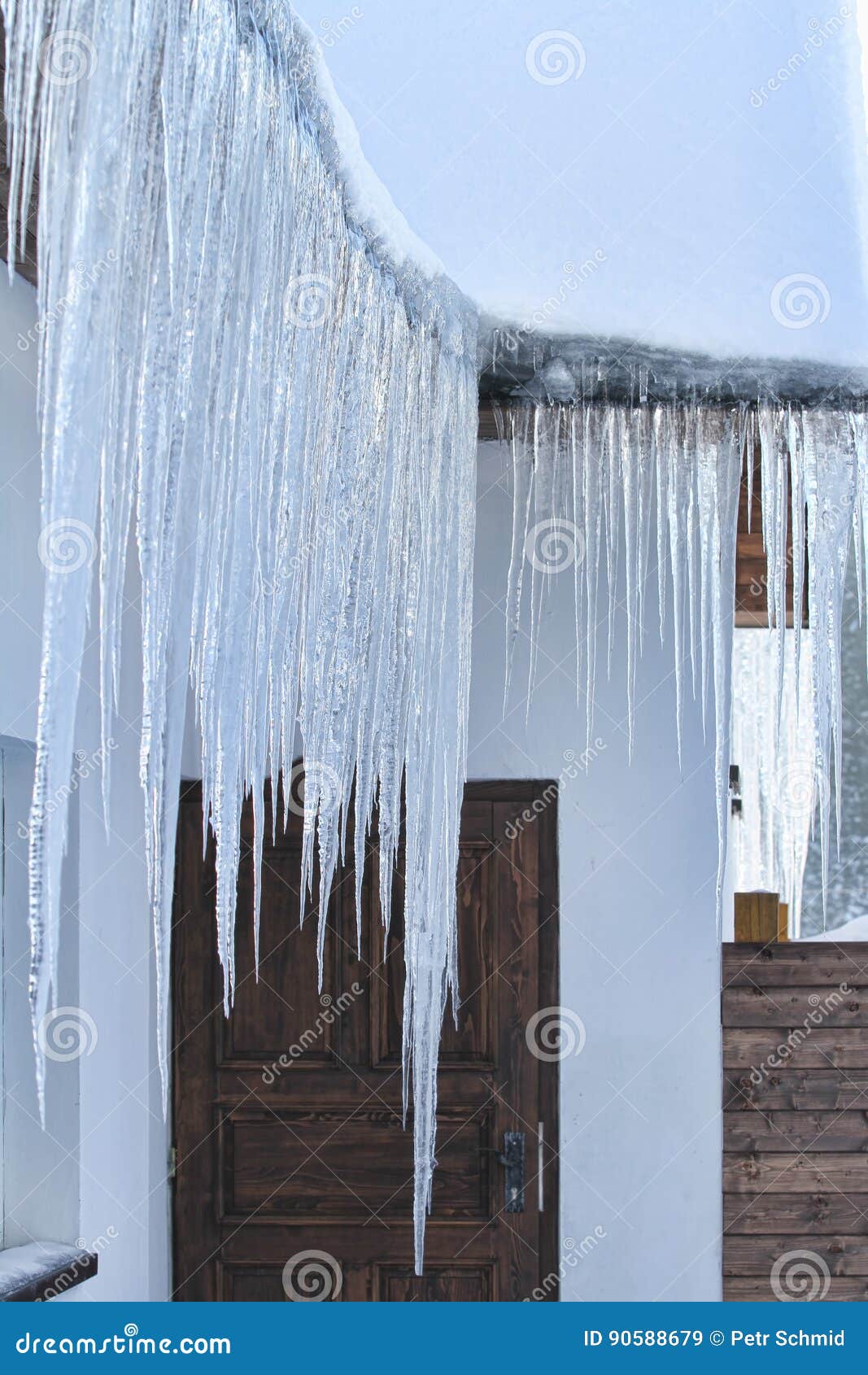 Large Icicles Hanging from the Roof Stock Image - Image of snow, large ...