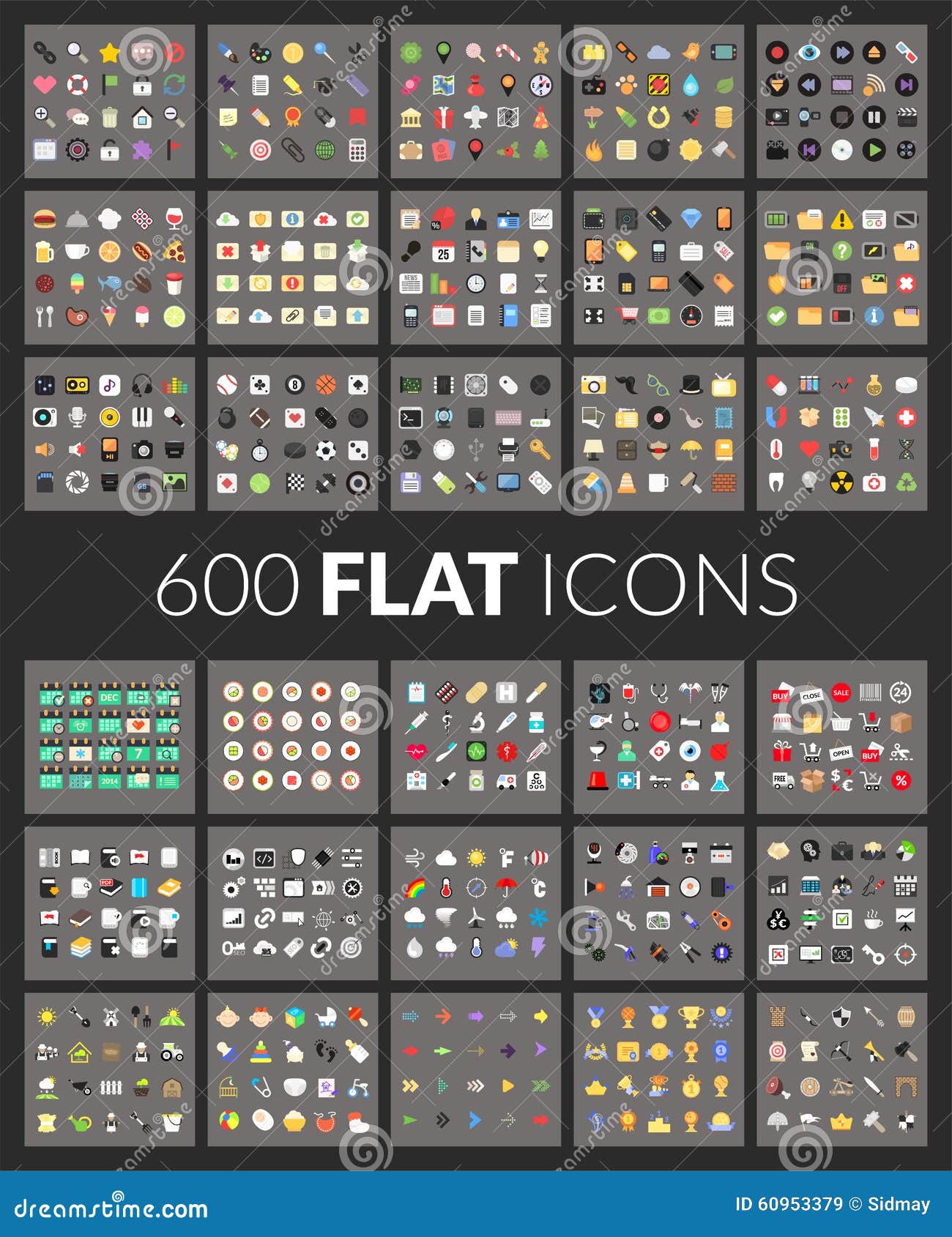 Large Icons Set, 600 Vector Pictogram of Flat Stock Vector ...