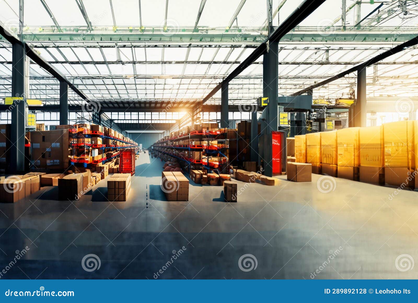 A Large Import-export Warehouse Filled with Crates of Goods Boxes and ...