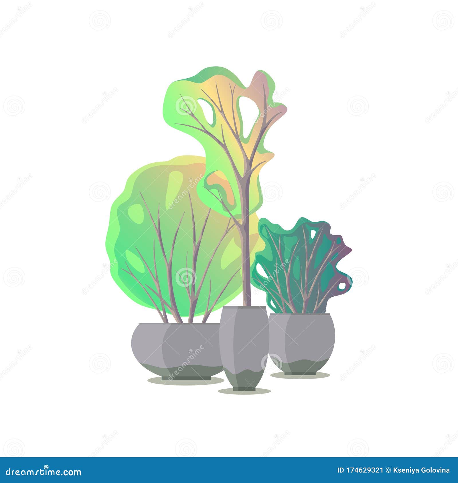 Large Indoor Plants In Different Ceramic Pots Cartoon Vector ...