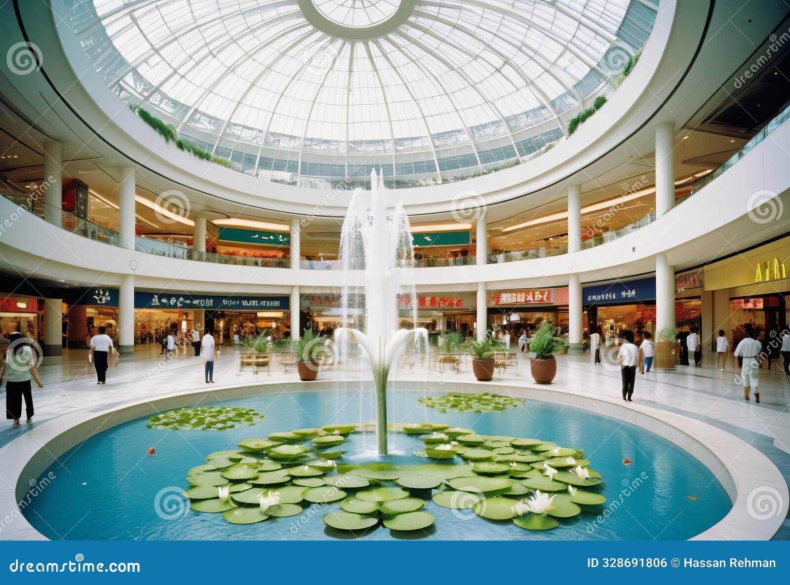 A Large Indoor Shopping Mall with a Glass Ceiling Stock Illustration ...