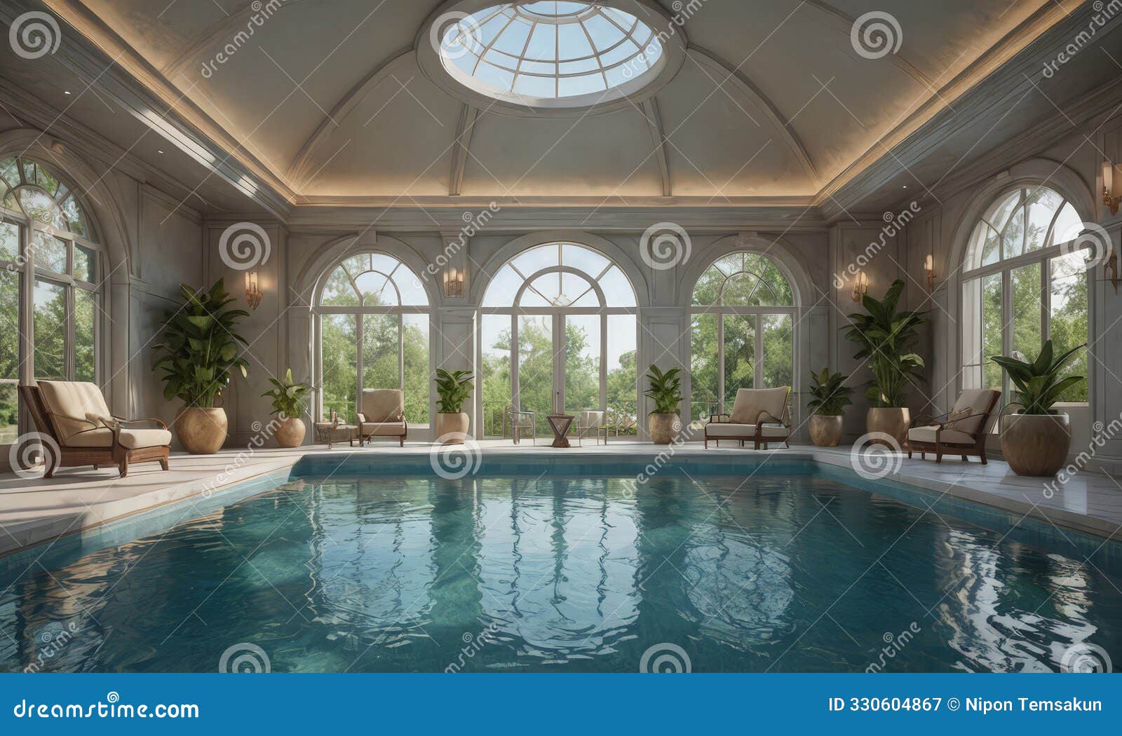 Large Indoor Swimming Pool with Skylight Stock Image - Image of elegant ...