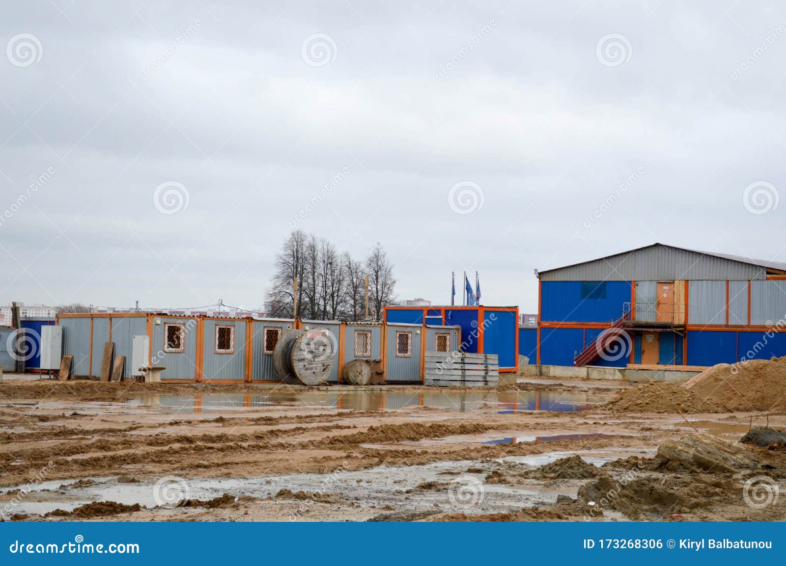A Large Industrial Barn Warehouse and Modular Buildings for Workers at ...