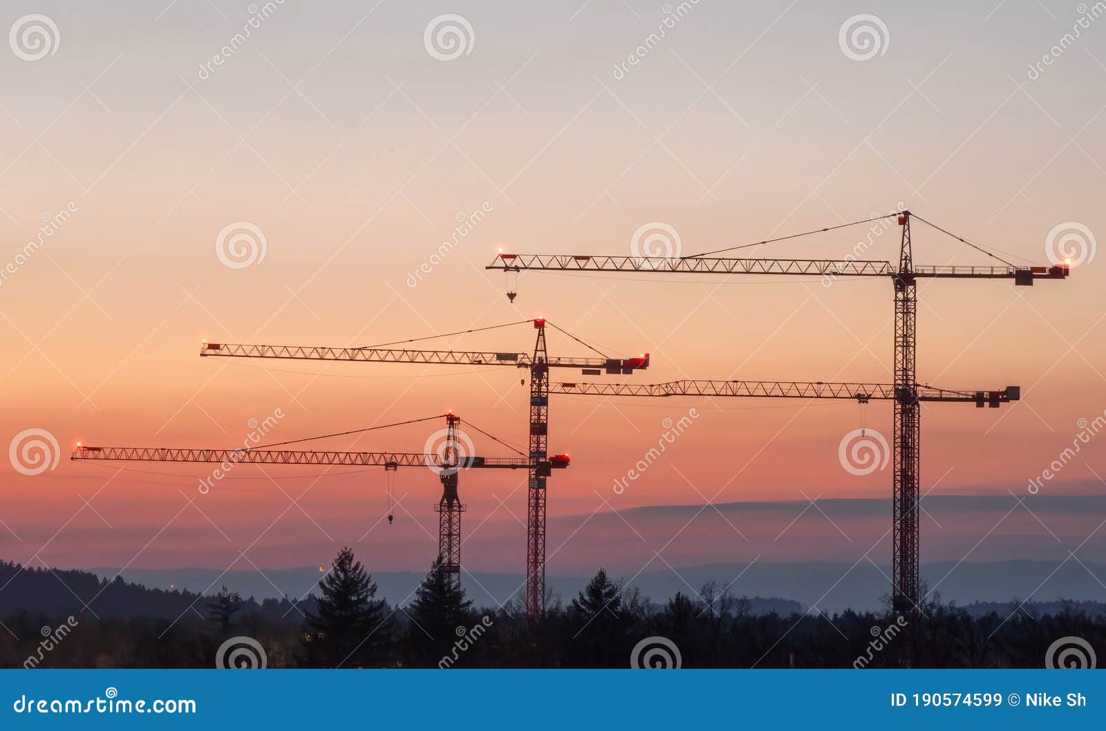 Construction Cranes at Sunset Stock Image - Image of outdoor, industry ...