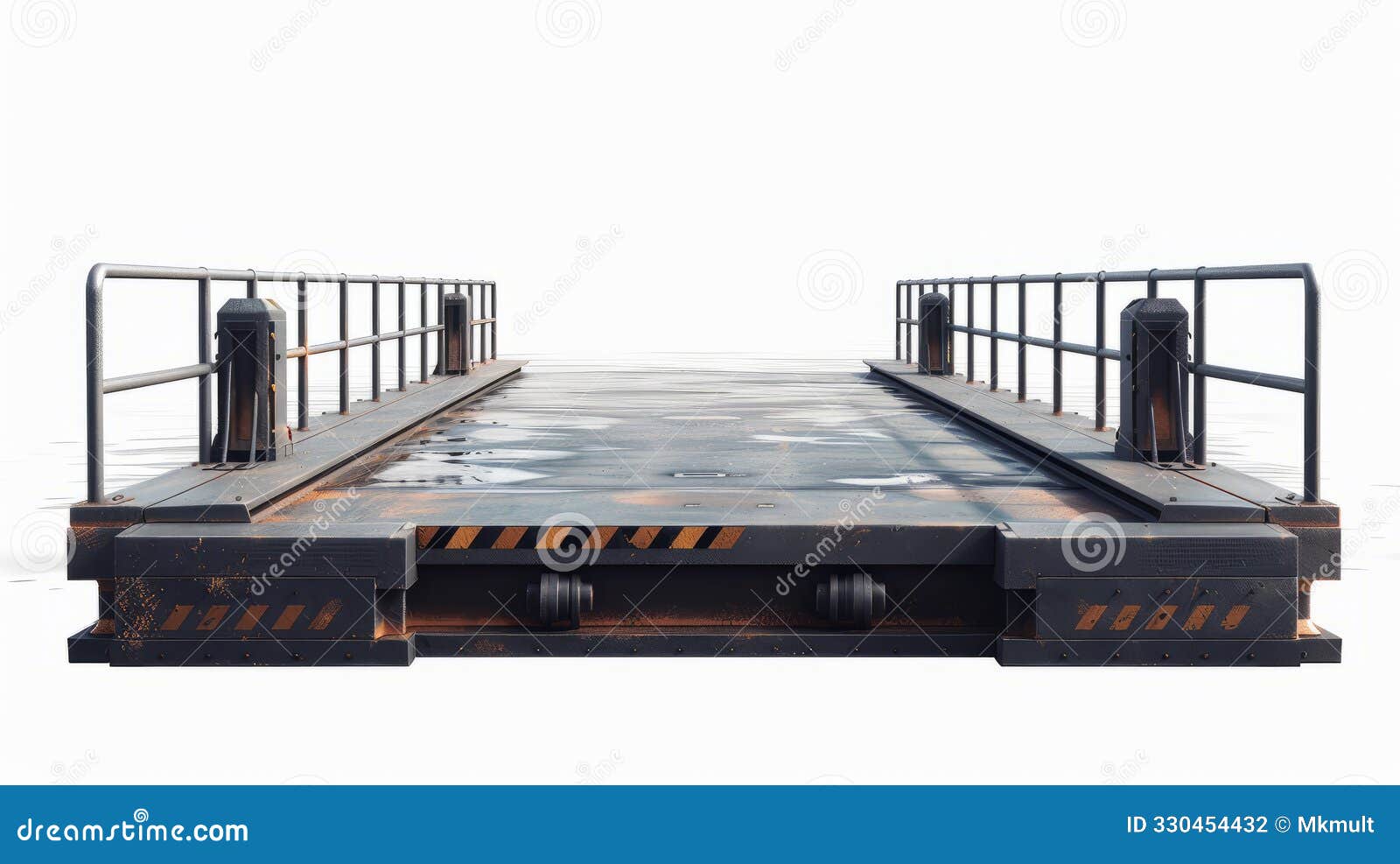 Large Industrial Loading Dock Platform with Railings Illuminated by ...