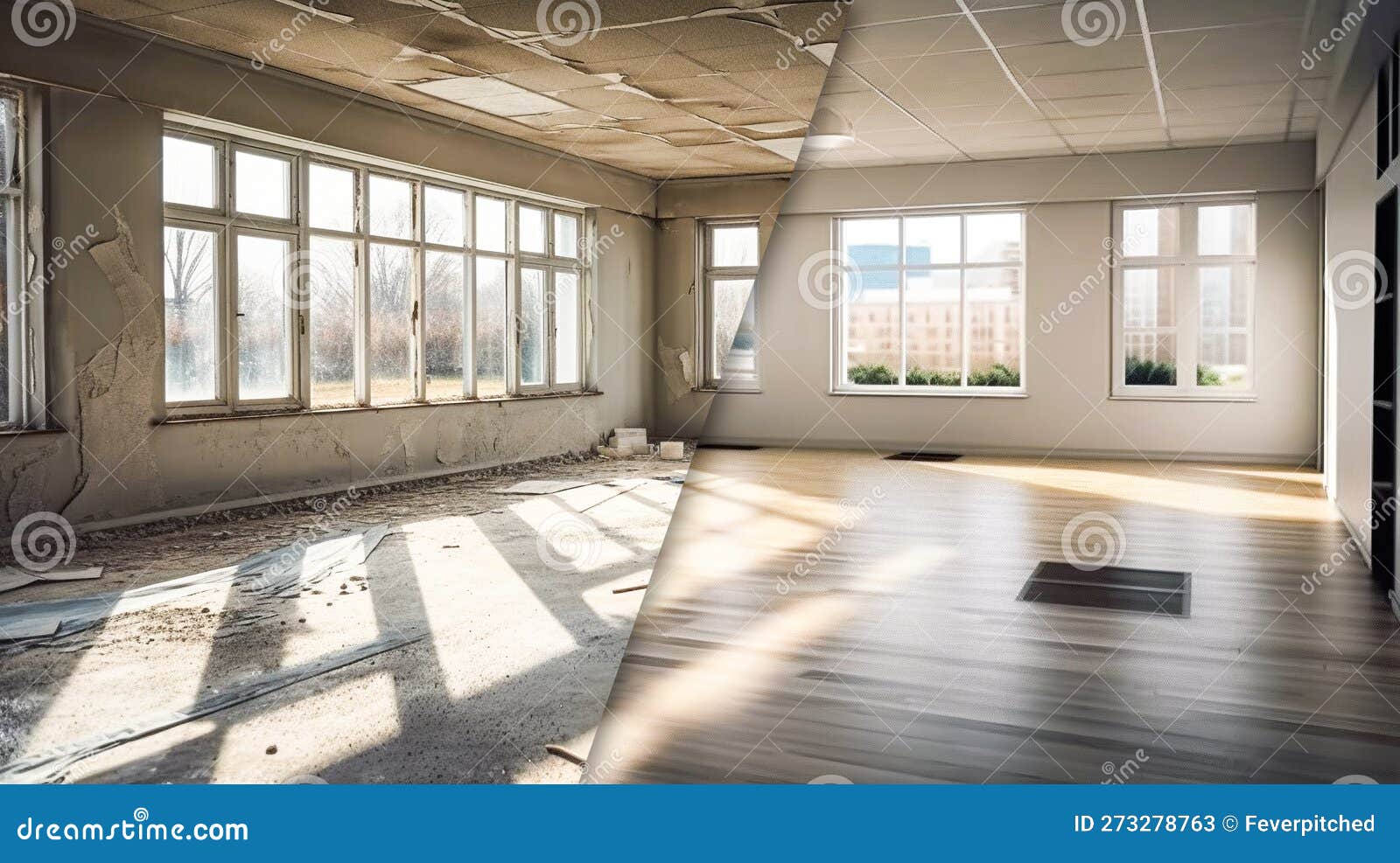 Large Industrial Office Building before and after Cleanup and ...