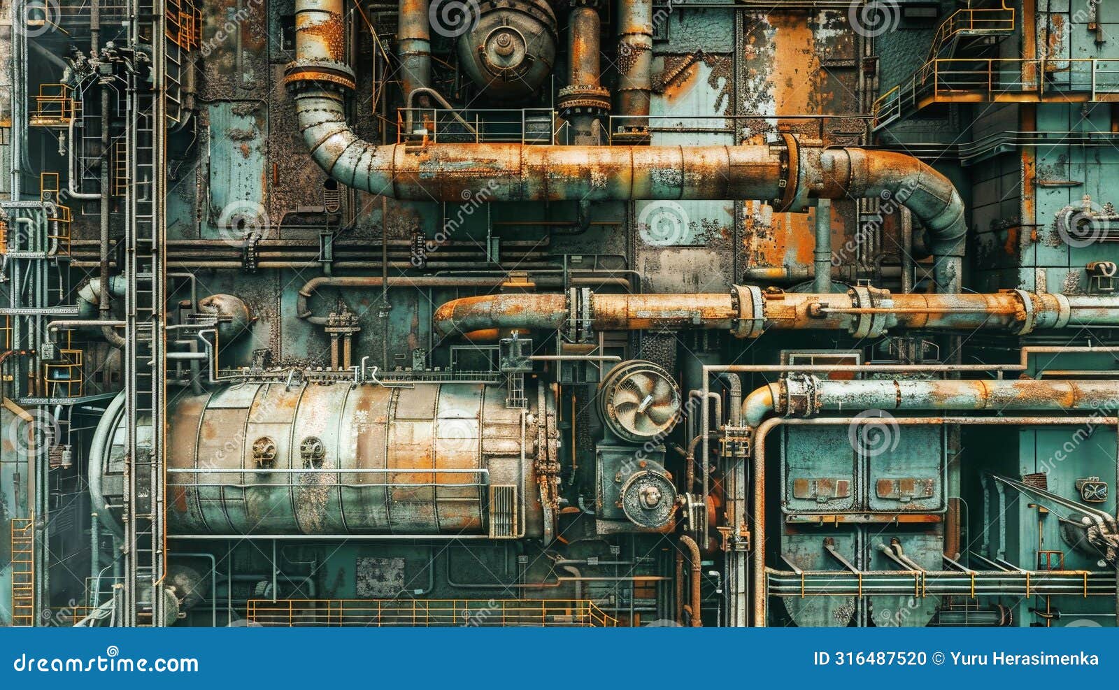 A Large Industrial Pipe System with a Network of Pipes and Valves ...