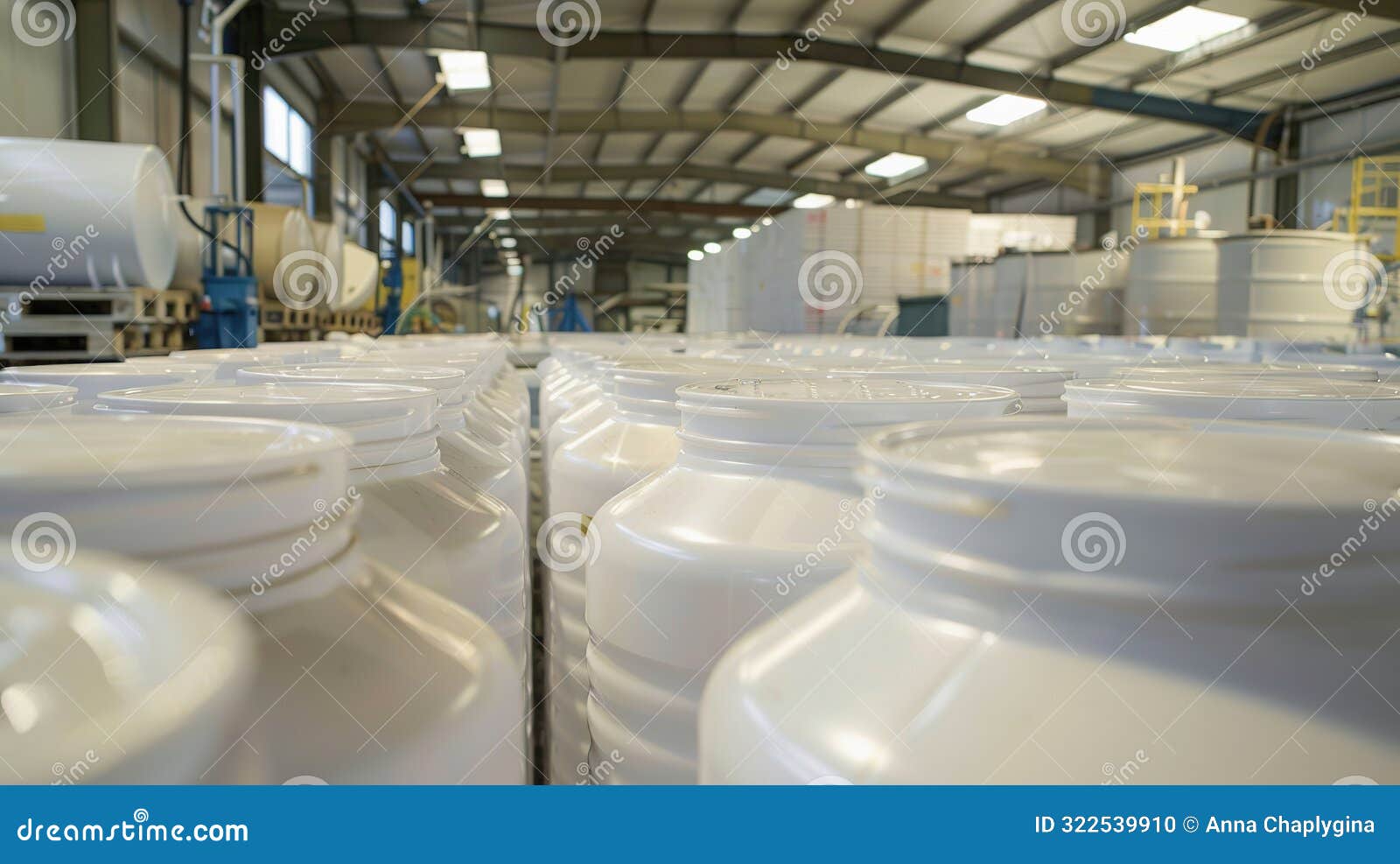 Large Industrial Plastic Containers in Production Facility Stock Photo ...