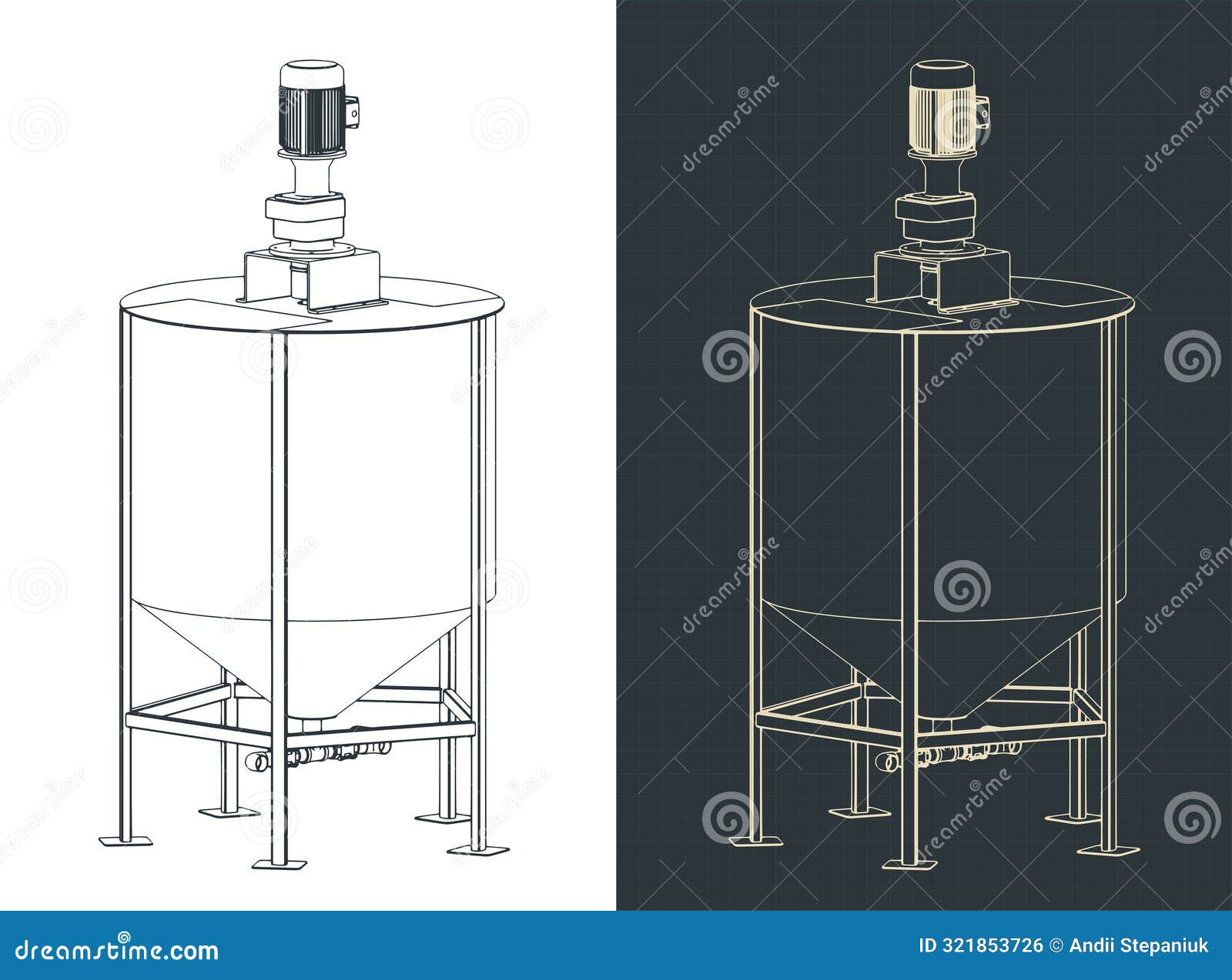 Large Industrial Tank Mixer Isometric Blueprints Stock Vector ...