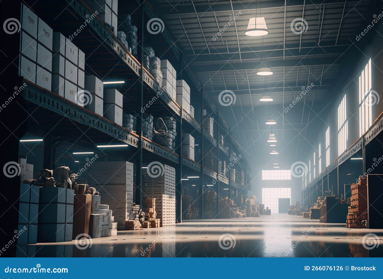 Large Industrial Warehouse with High Racks Stock Illustration ...