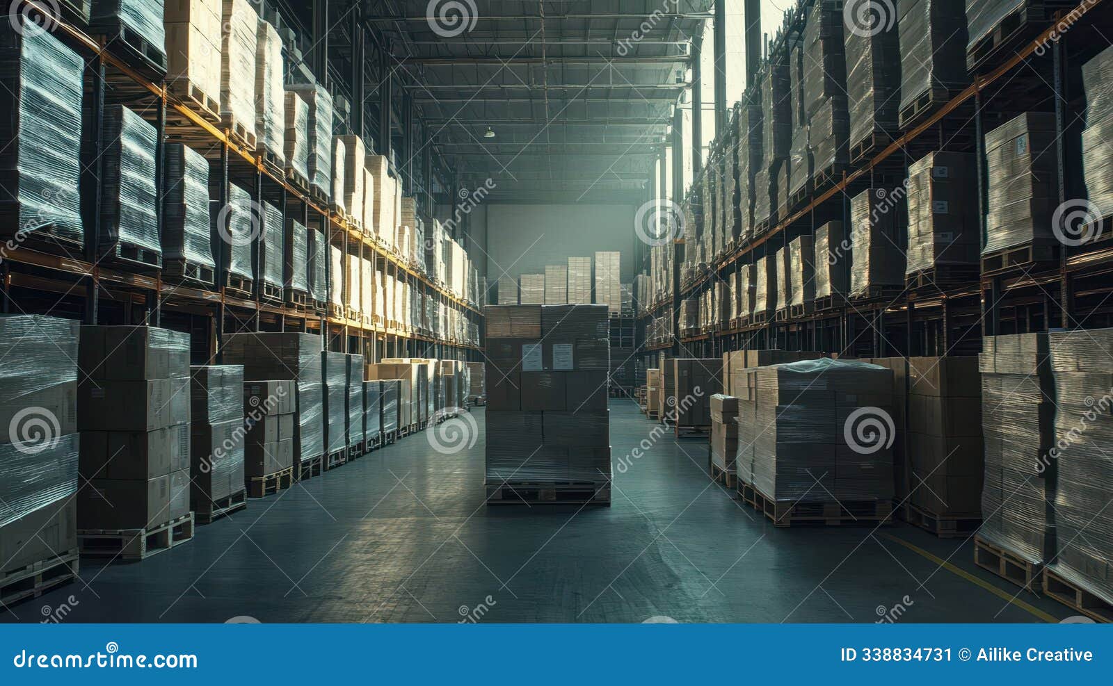 Large Industrial Warehouse Interior with Goods on Pallets. Logistics ...
