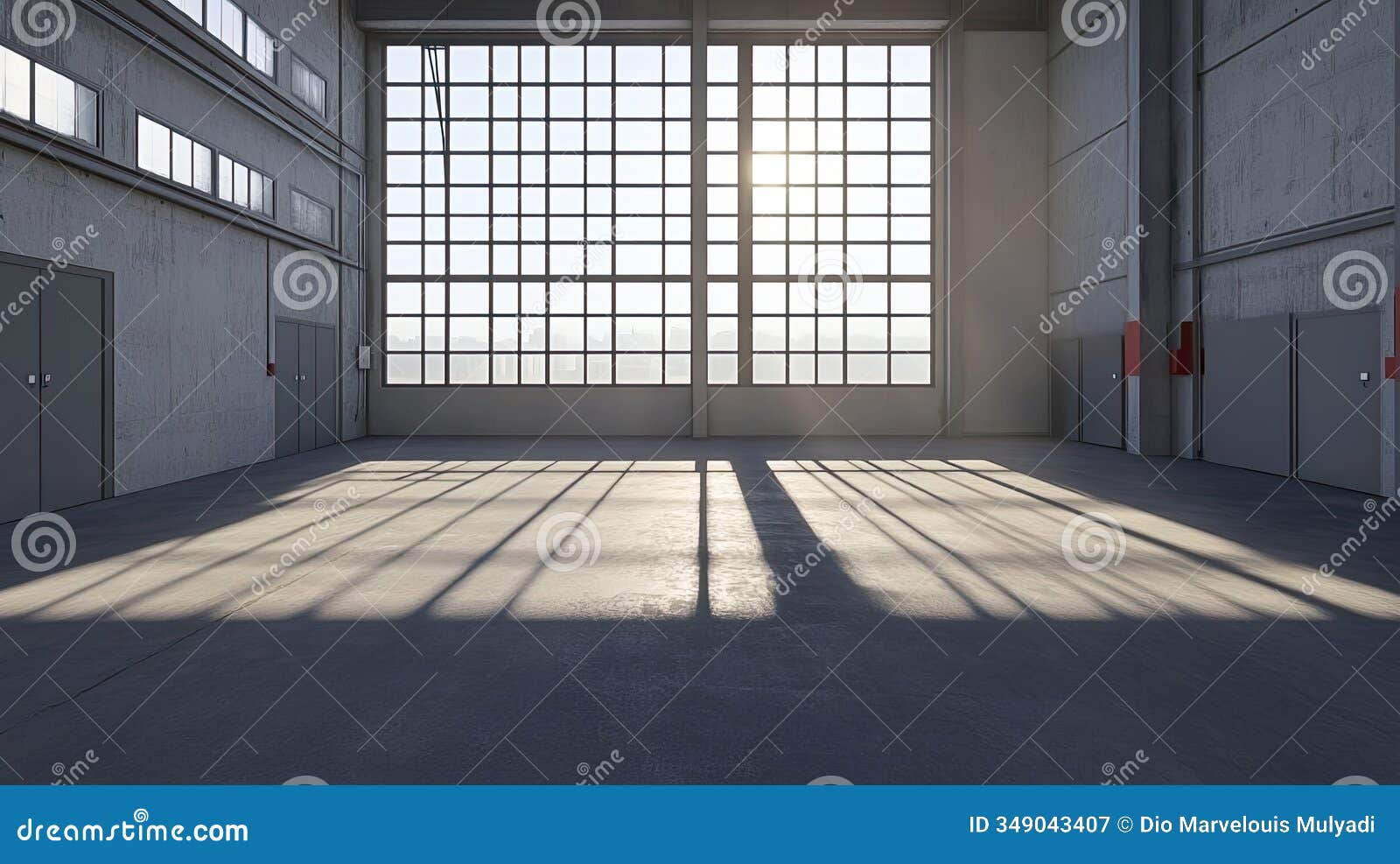 Large Industrial Warehouse with Sunlight Streaming through Windows ...