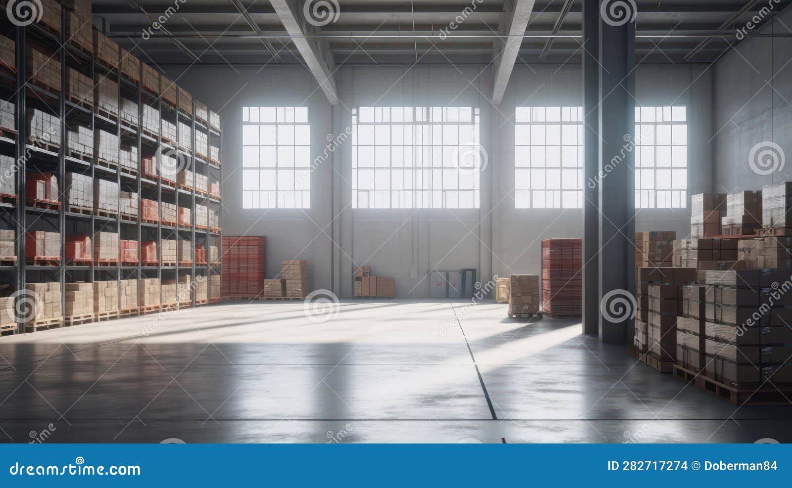 Large Industrial Warehouse. Tall Racks are Completely Filled with Boxes ...