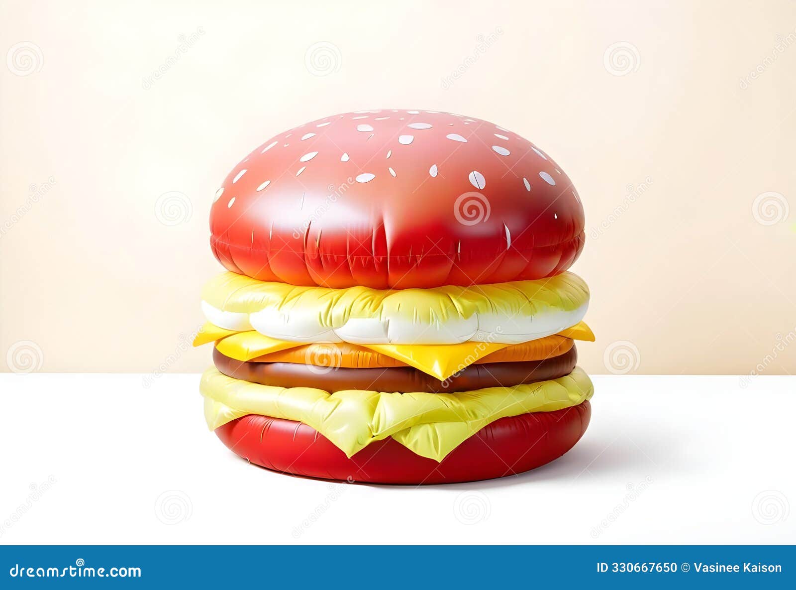 A Large Inflatable Red and Yellow Double Cheeseburger with a White Dot ...