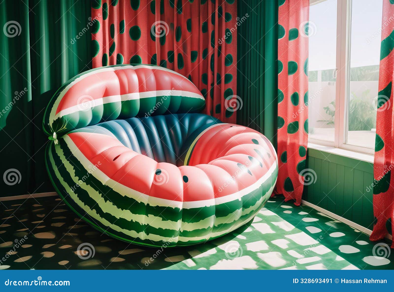 A Large Inflatable Watermelon-shaped Pool Float Stock Illustration ...