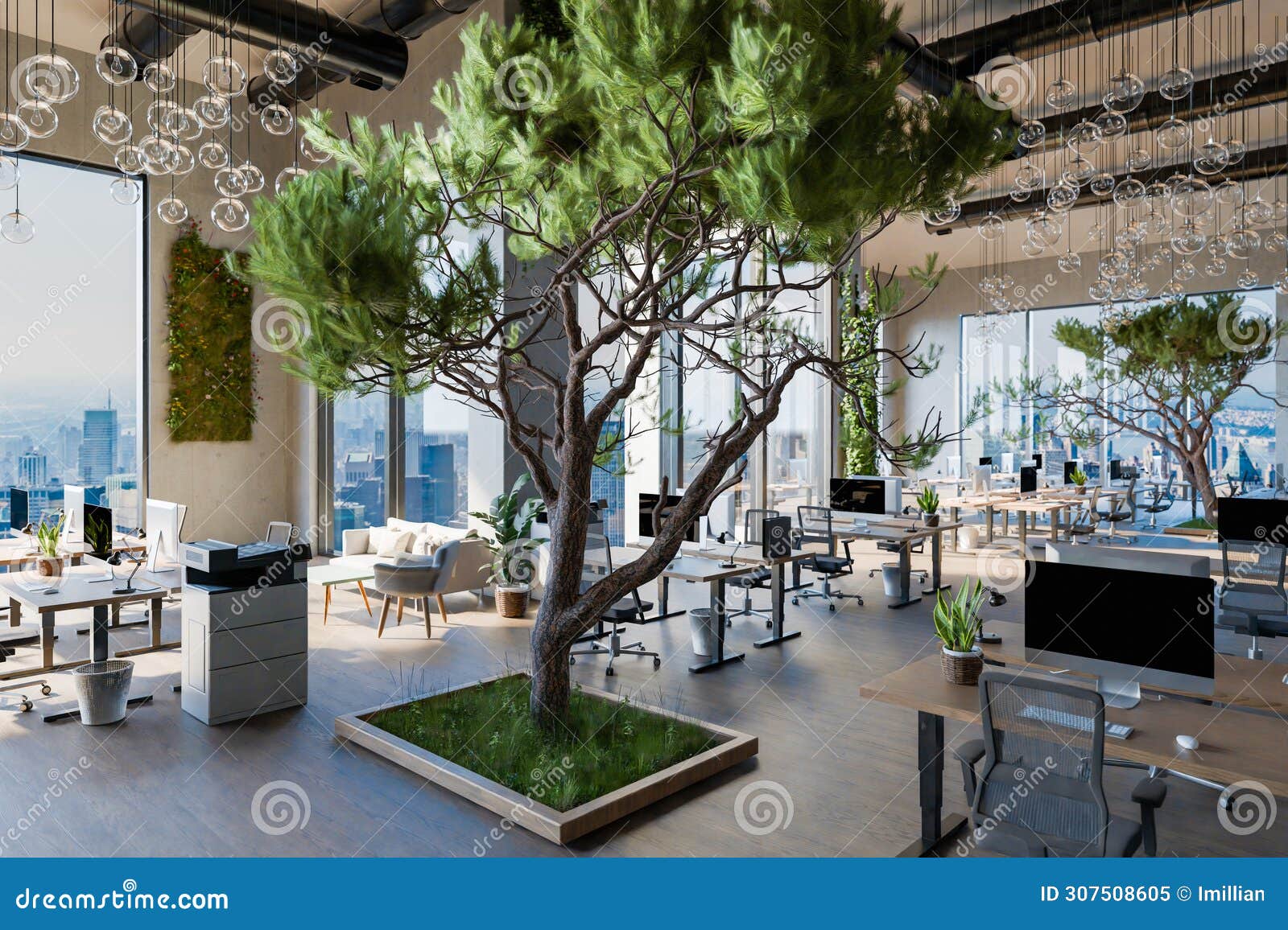 Large Innovative Open Space Office with Tech Industry Workplaces and ...